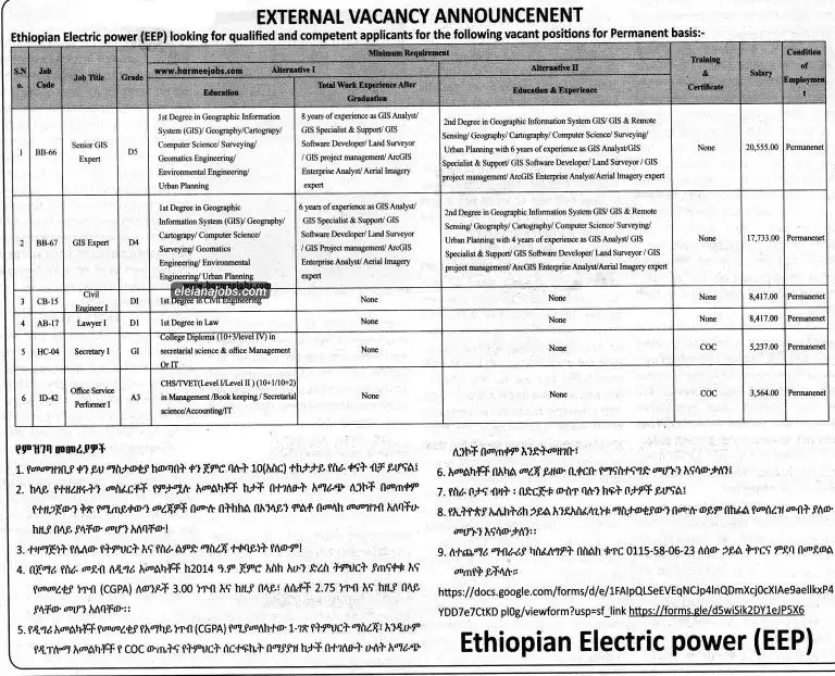 Job by Ethiopian Electric Power - Carraadesk.com